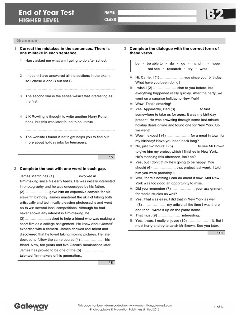 B2 End of Year Test Higher | PDF | Wearable Technology | Menu