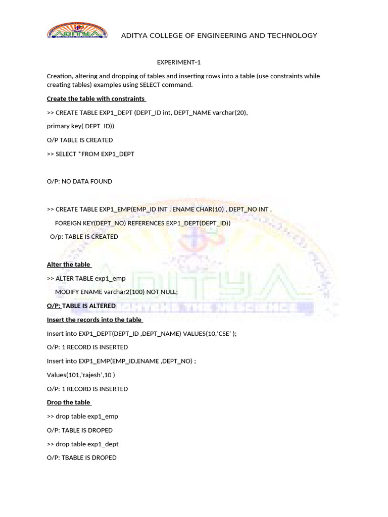 Dbms-Lab-Experiment Week1 | PDF