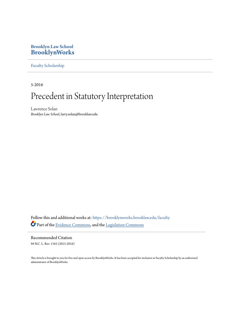 Precedent in Statutory Interpretation | PDF | Precedent | Statutory Interpretation
