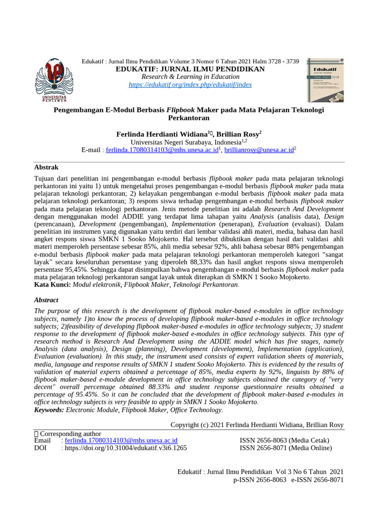 (Jurnal) Pengembangan E-Modul Berbasis Flipbook Maker | PDF
