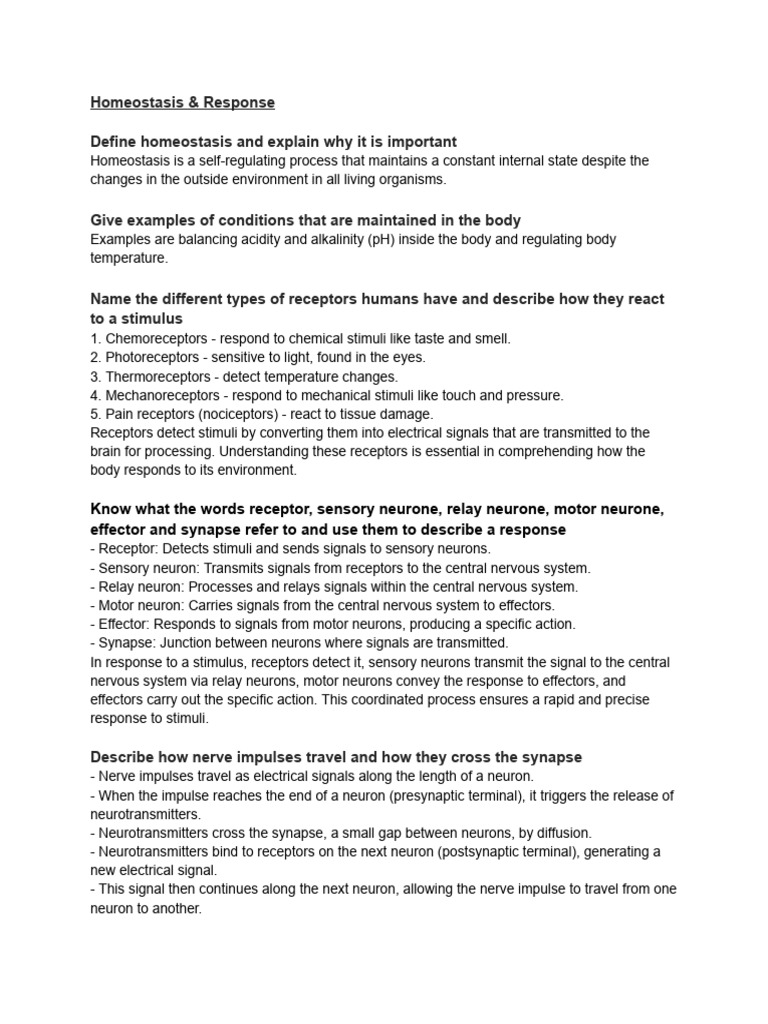 Homeostasis and Response | PDF | Stimulus (Physiology) | Genetics