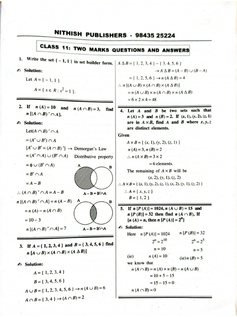 Class 11, 2 Marks | PDF