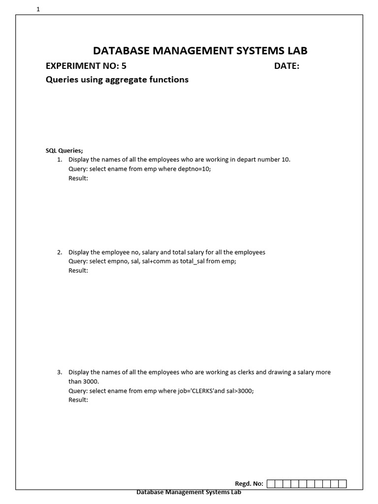 DBMS Lab Experiment Week5 | PDF | Computing | Computer Programming