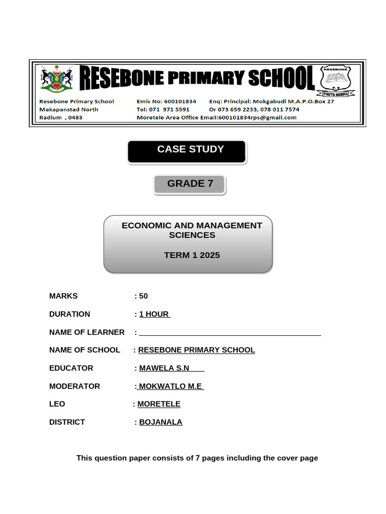 Grade 7 EMS Case Study - Question Paper - (Term 1-2025) | PDF | Money ...
