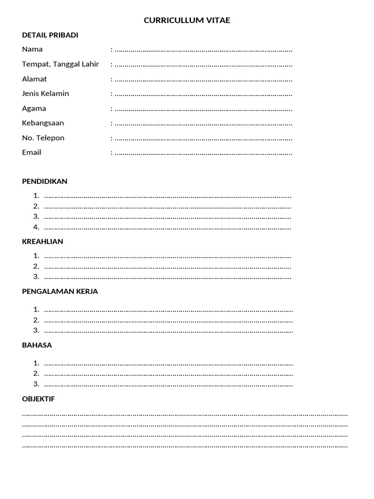 Curricullum Vitae Kosong | PDF