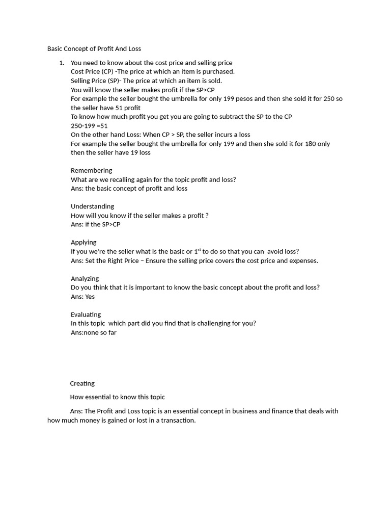 Understanding Profit and Loss Basics | PDF