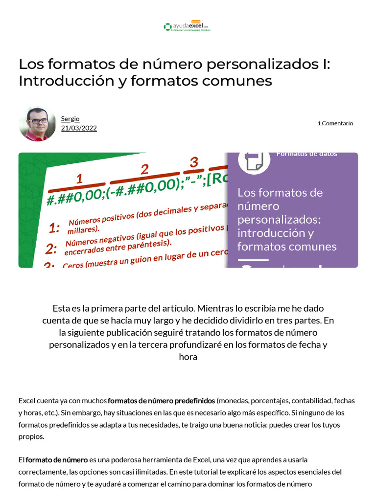 Los Formatos de Número Personalizados I - Introducción y Formatos Comunes - Ayuda Excel | PDF ...