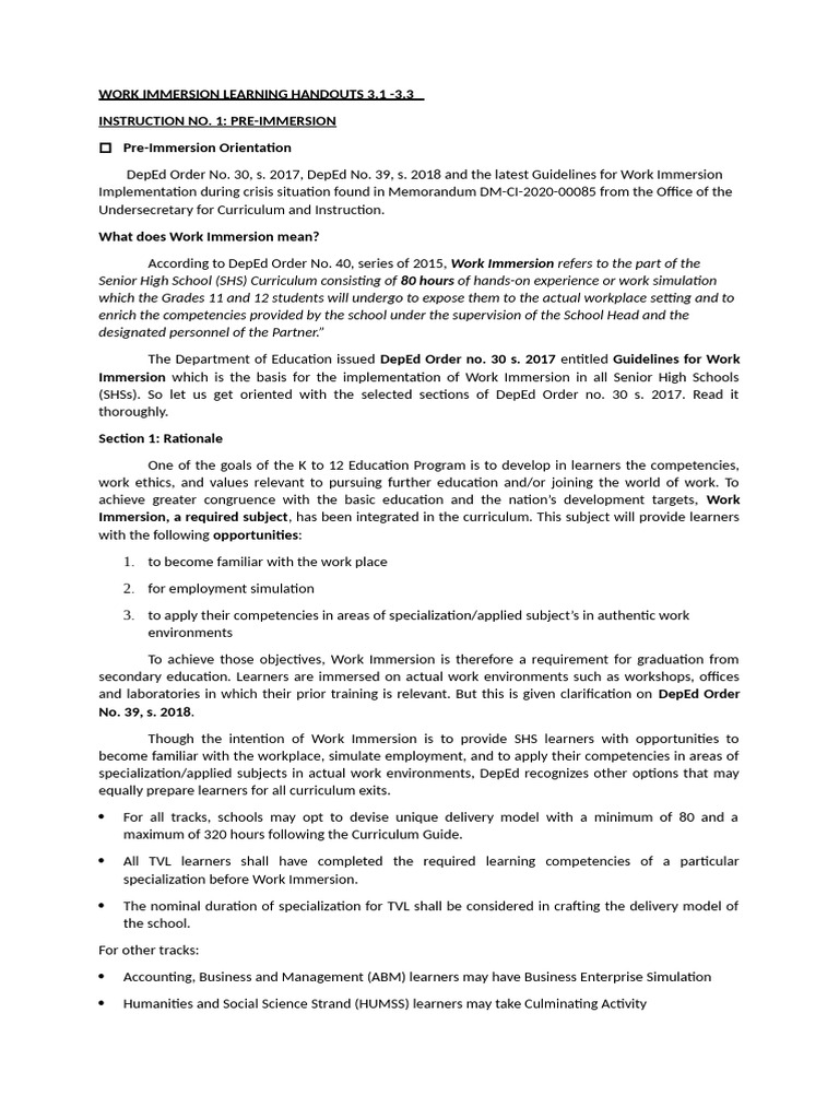 Work Immersion Module (2) | PDF | Occupational Safety And Health | Résumé