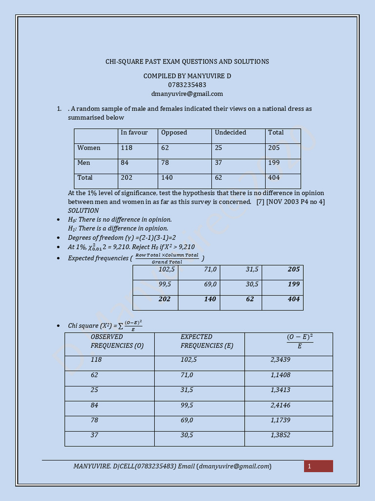 Chi-Square Exam Questions & Solutions | PDF | Chi Squared Test ...