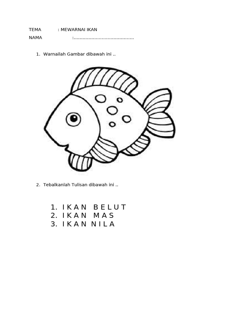 Aktivitas Mewarnai dan Menebalkan Ikan | PDF