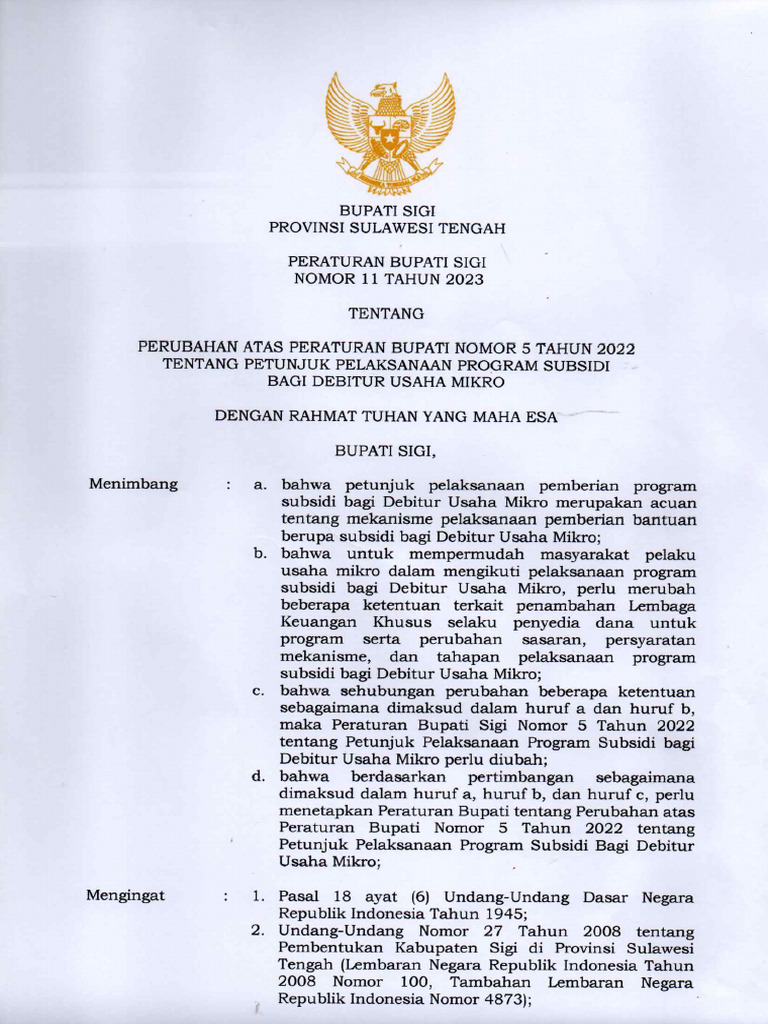 Perubahan Perbup KUR 2023 | PDF