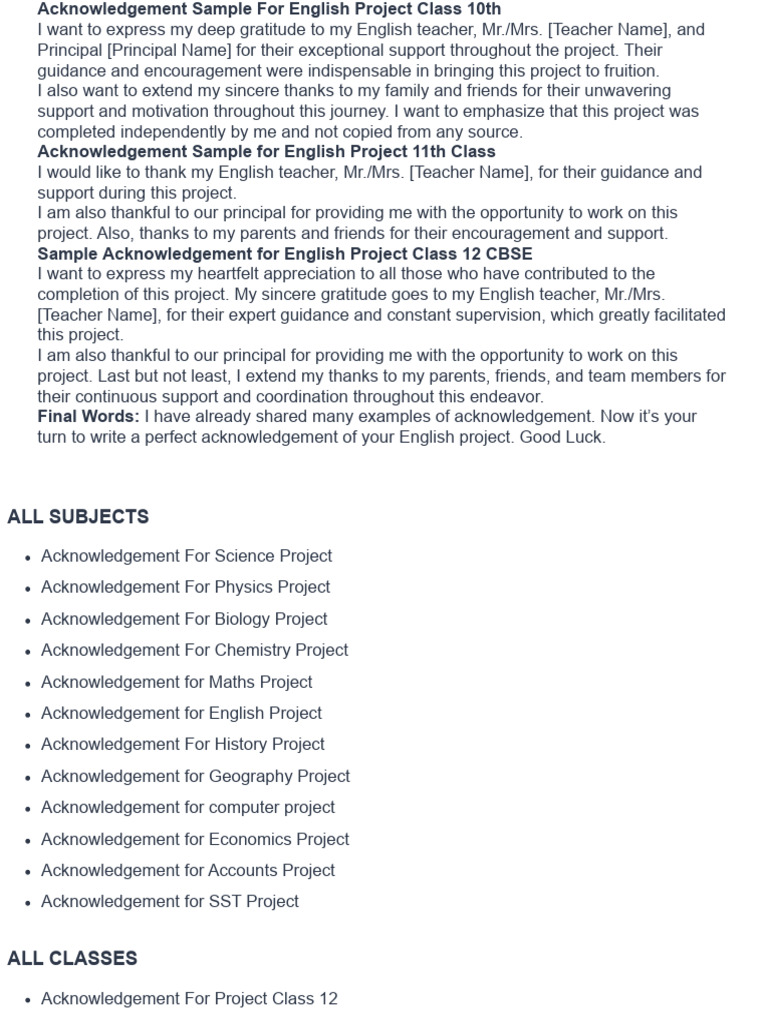 Acknowledgement For English Project-6 | PDF