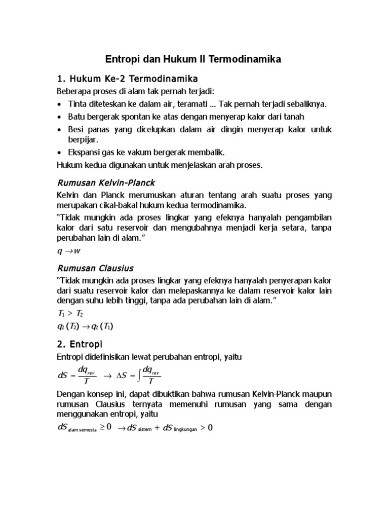 Entropi Dan Hukum II Termodinamika | PDF | Sains & Matematika