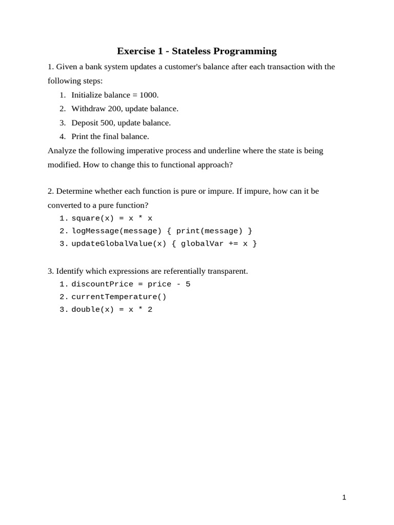 Ex Chap1 Stateless Programming (Question) | PDF