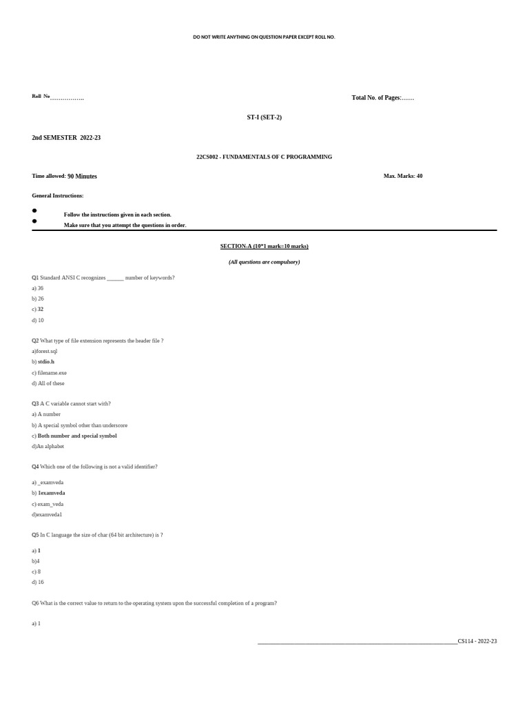 ANSI C Keywords and Programming Basics | PDF | Computer Science ...