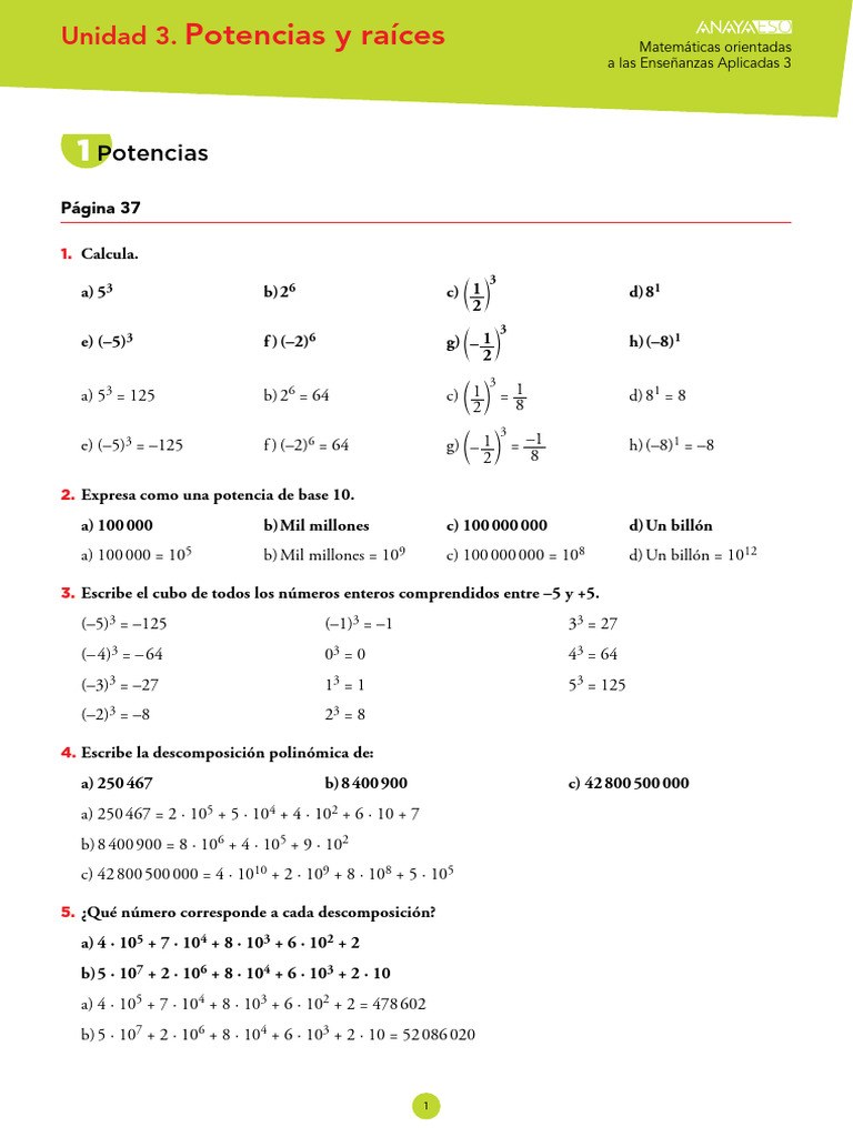 ejercicios resueltos de potencias | PDF | Exponenciación