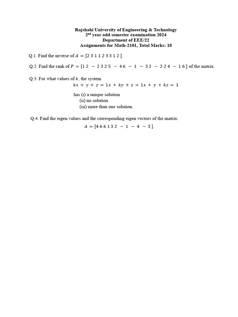 Assignment Math-2101+EEE 22 | PDF