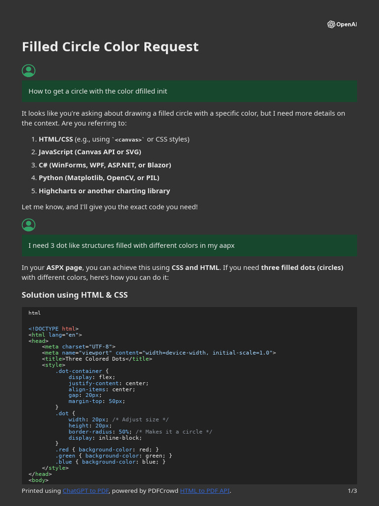 Filled Circle Color Request | PDF | Html | Web Development