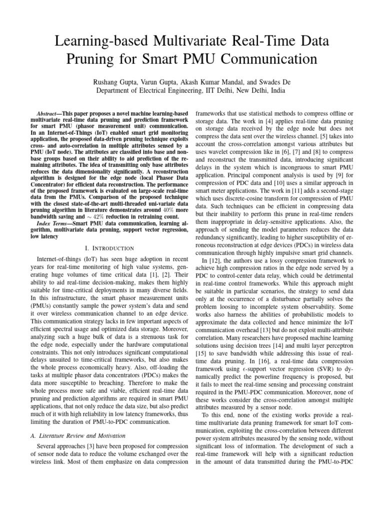 Real-Time Data Pruning for Smart PMUs | PDF | Internet Of Things | Data Compression