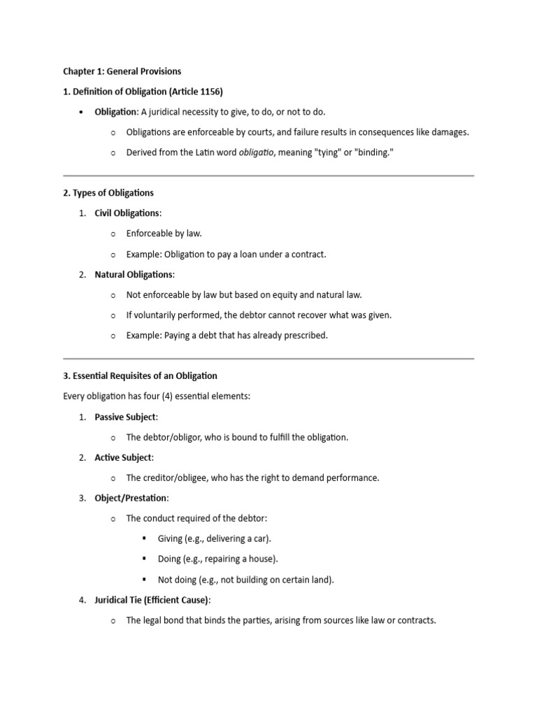 Chapter 1 and 2 OBLICON Notes | PDF | Law Of Obligations | Private Law
