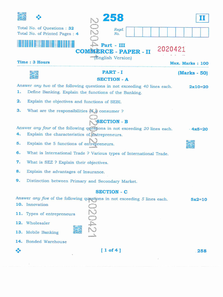 Inter 2nd Year Commerce 2a em 2024 | PDF