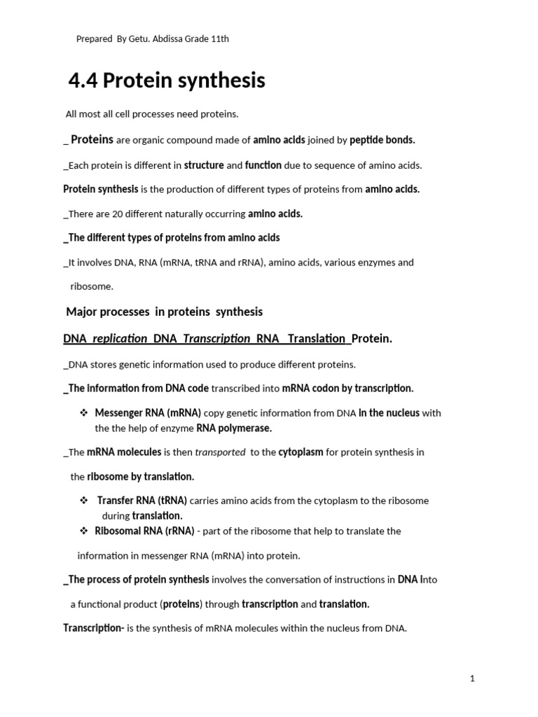 4.4 Protein syn-WPS Office | PDF | Translation (Biology) | Dominance ...