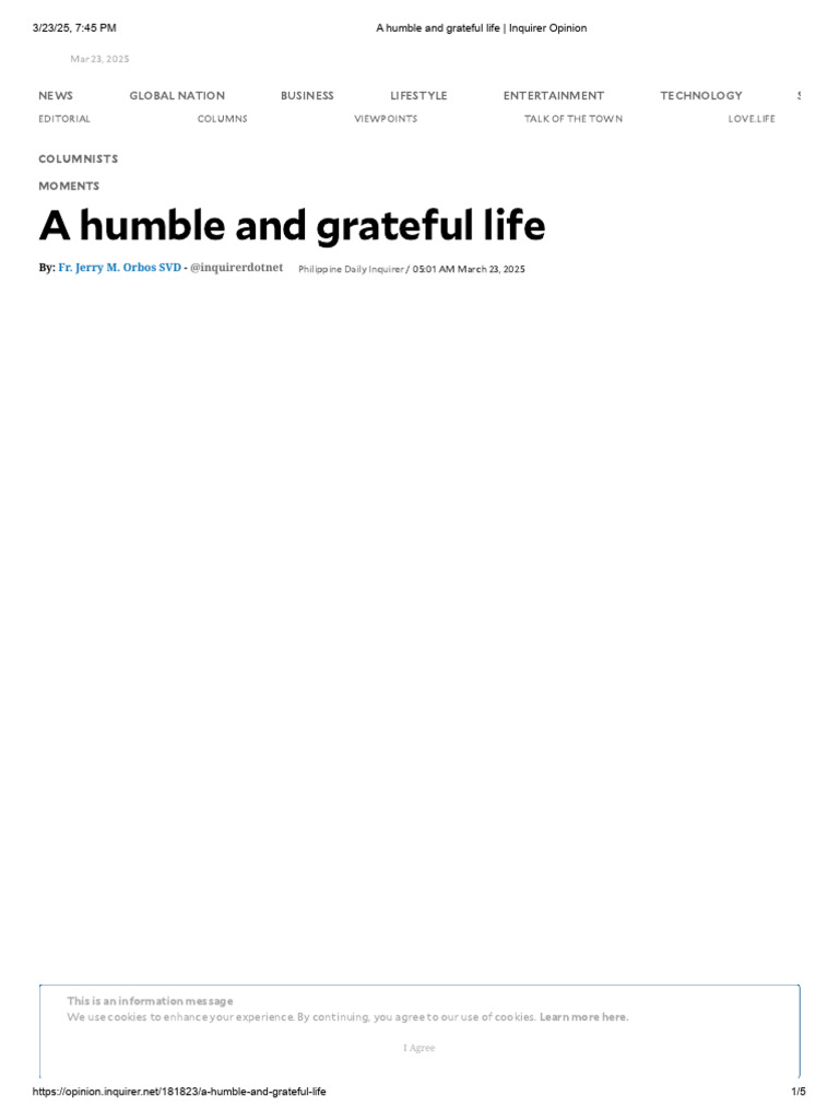 A Humble and Grateful Life - Inquirer Opinion | PDF | Humility
