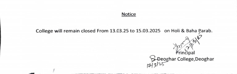 Holi Holiday Notice | PDF