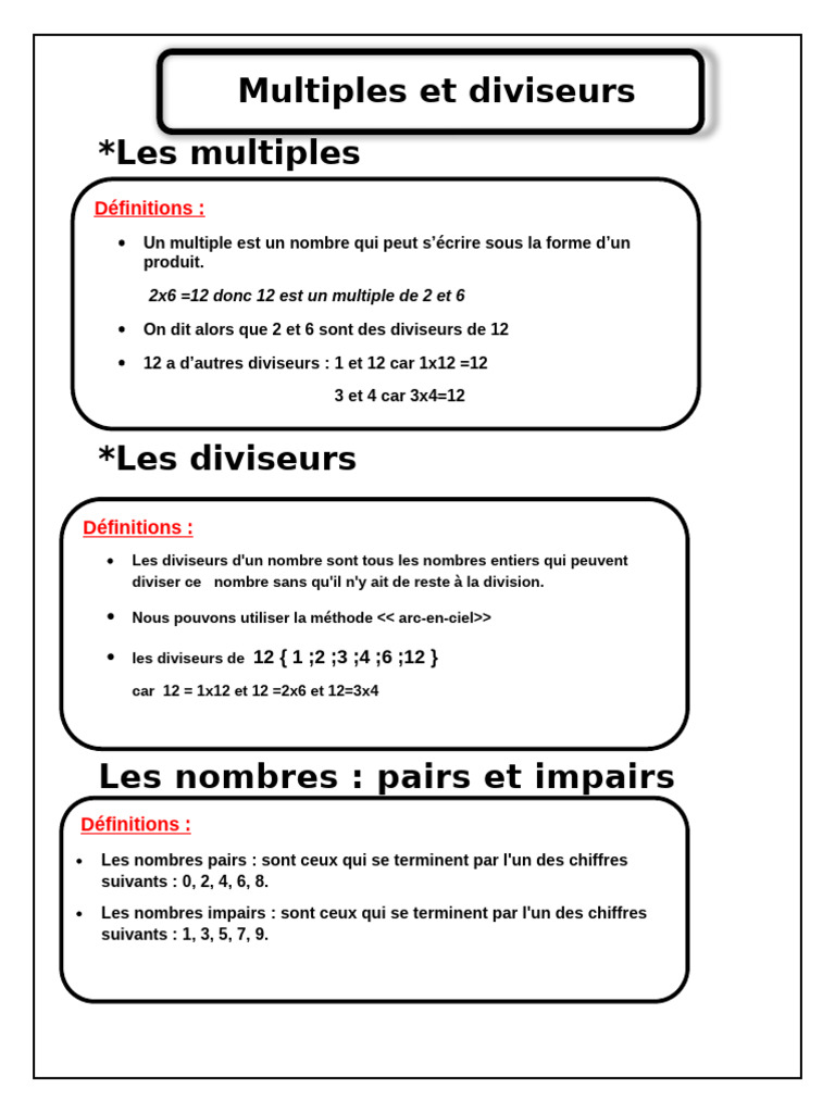 Multiples et Diviseurs en Mathématiques | PDF