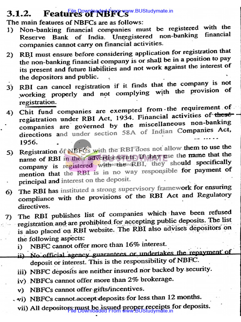 NBFC Characteristics and Governance MCQs | PDF