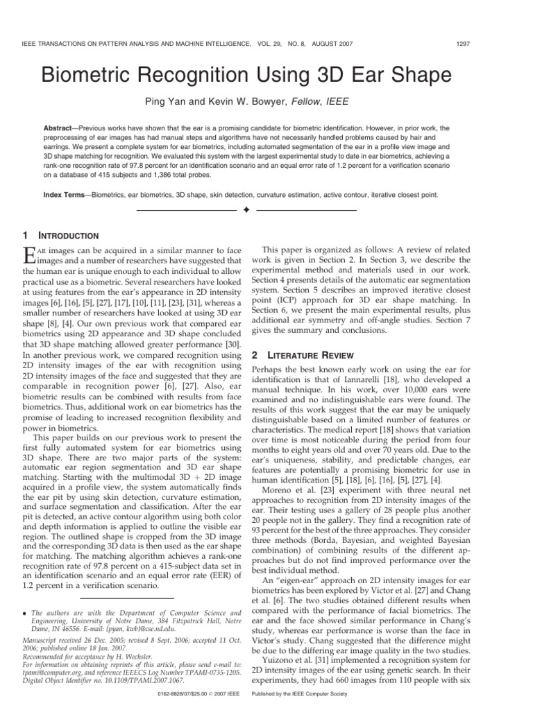 Biometric Recognition Using 3D Ear Shape | PDF | Image Segmentation ...