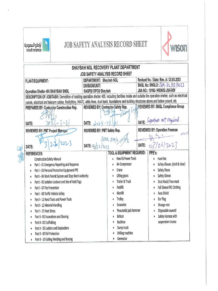 19162-HS0602-JSA-009 - Demolition of Existing Operation Shelter | PDF