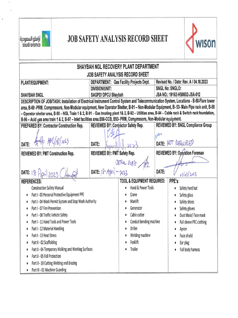 19162-HS0602-JSA-012 - Installation of Electrical Instrument Control System and ...