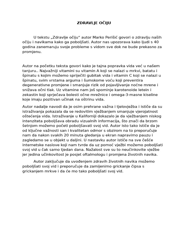 ZDRAVLJE OČIJU - Sažetak 2 | PDF