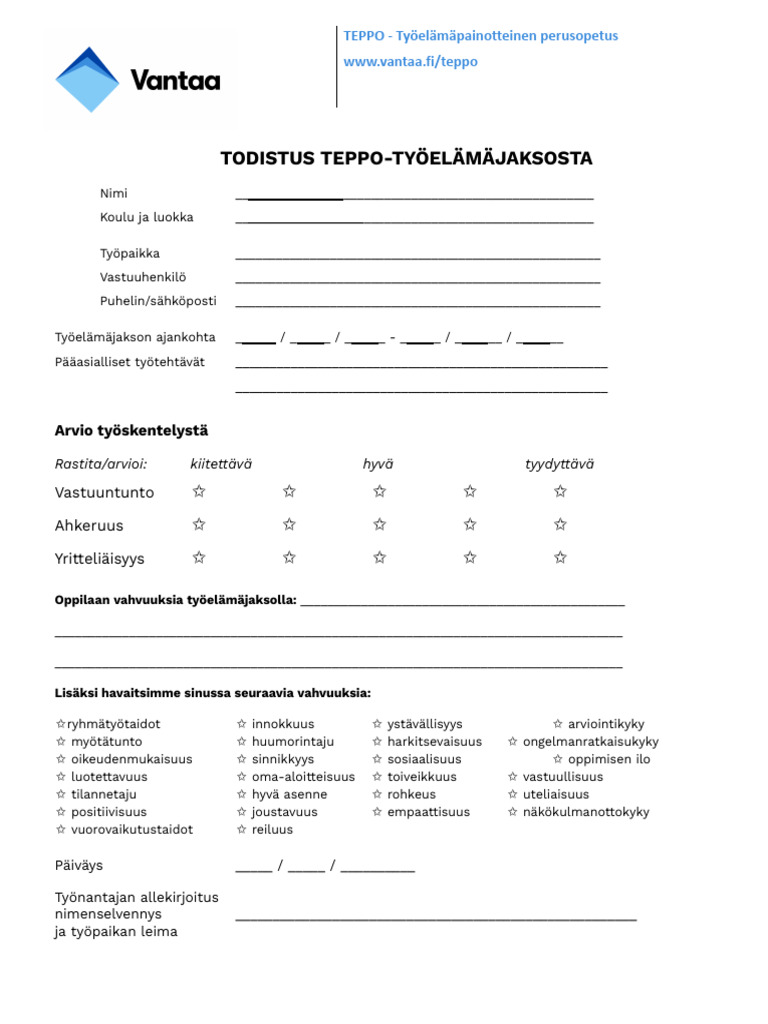 Teppo-tyÃ Todistus 2 | PDF