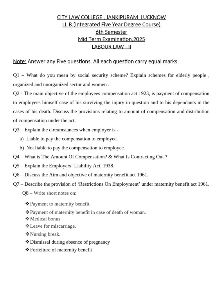 Labour Law 2 Law Half Yearly | PDF