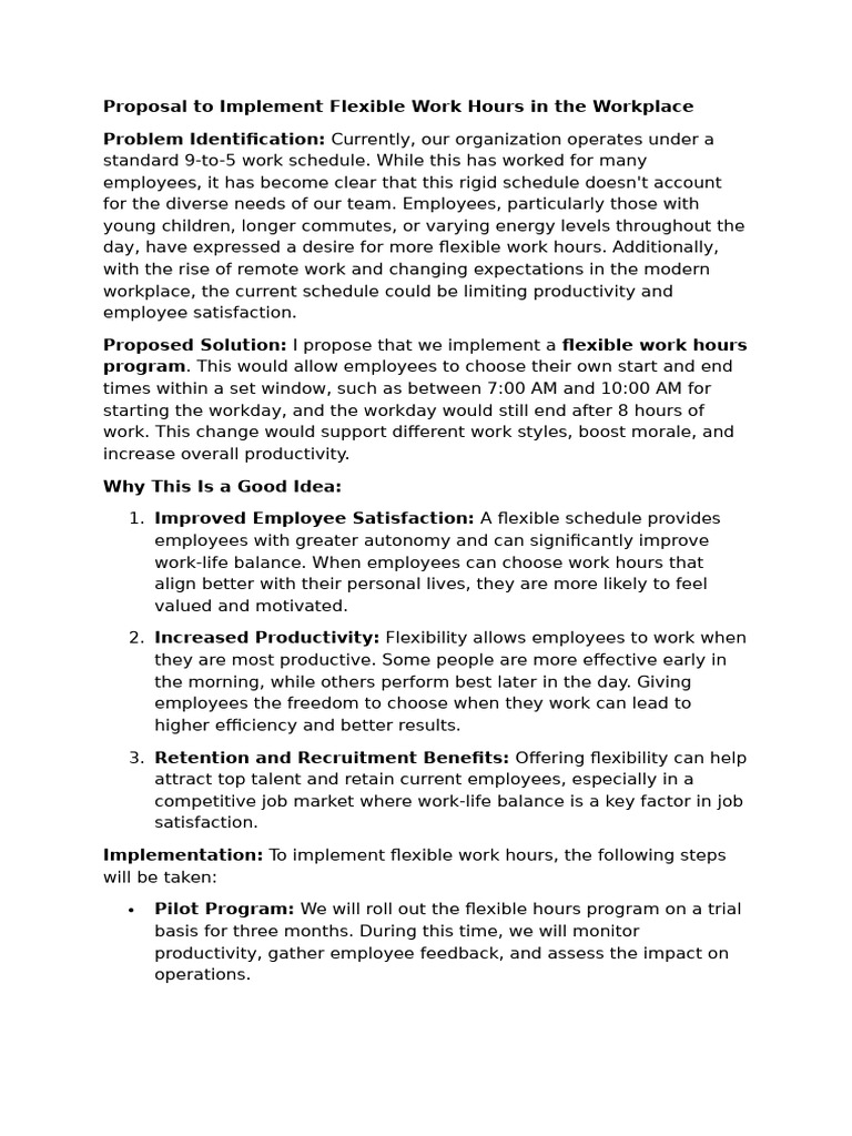 Flexible Work Hours Proposal | PDF | Employment | Working Time