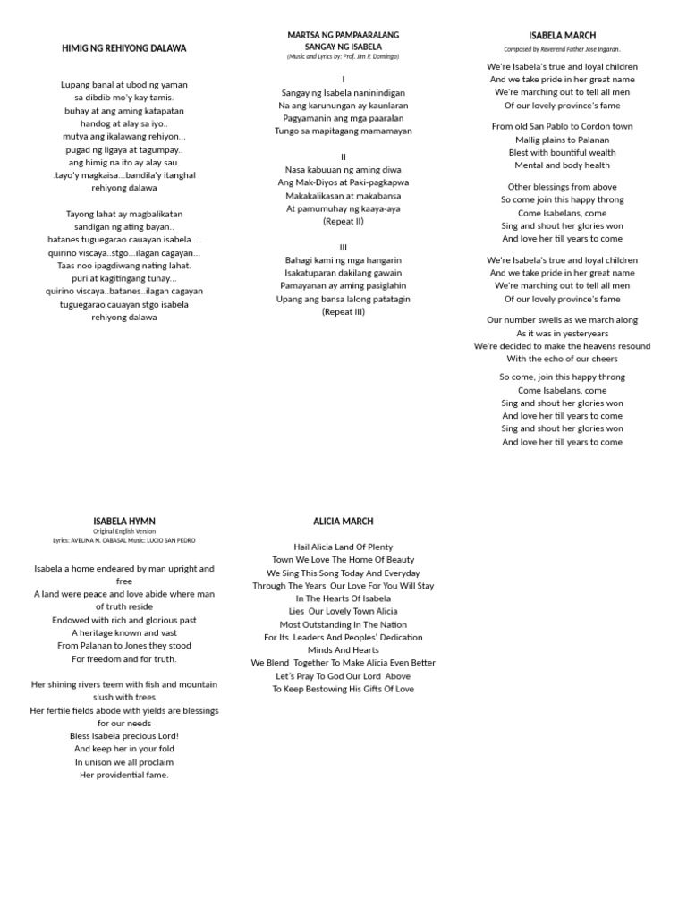 Lyrics of Different Marches and Hymns-1 | PDF