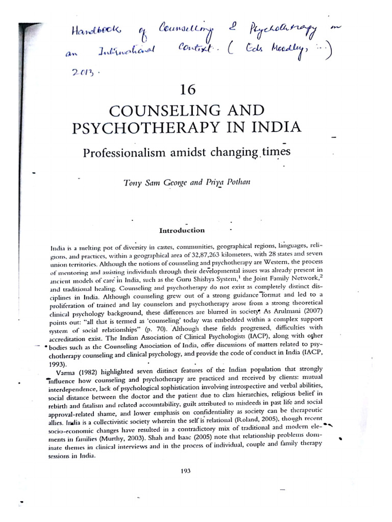 Counselling & Psychotherapy in India | PDF