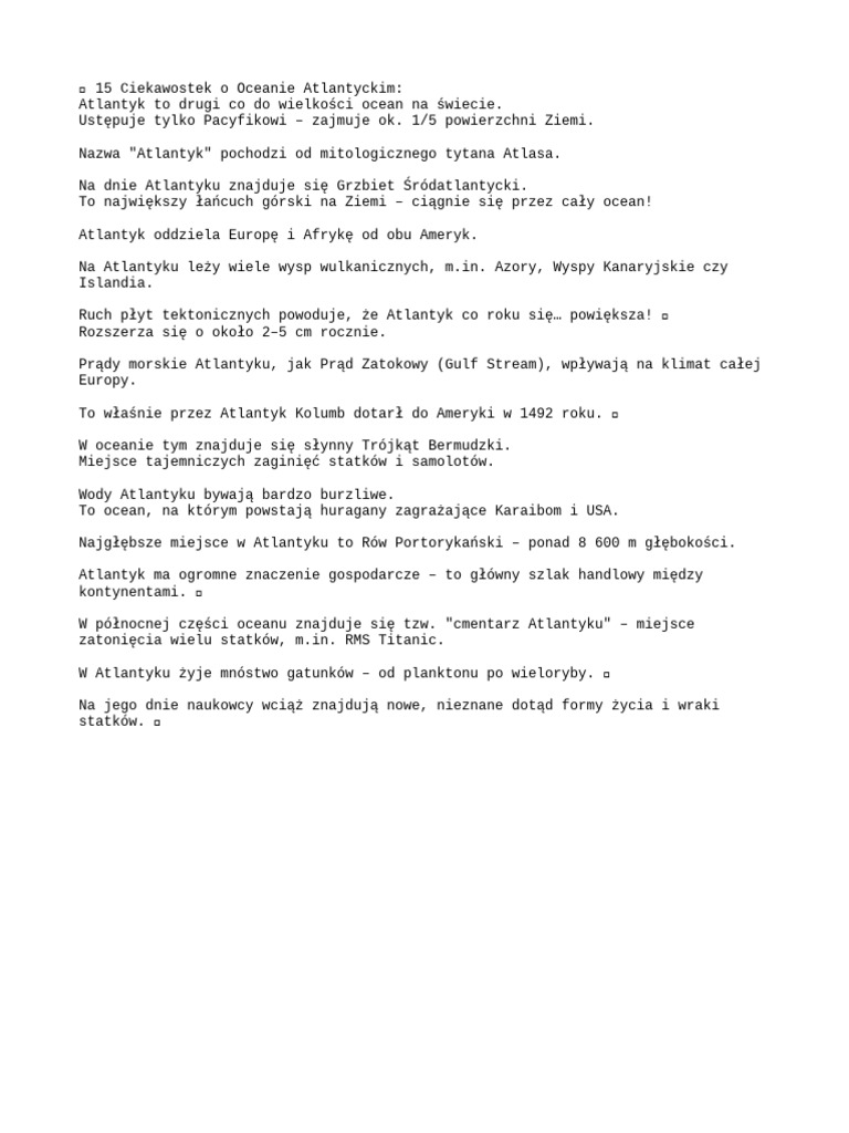 ? 15 Ciekawostek o Oceanie Atlanty | PDF