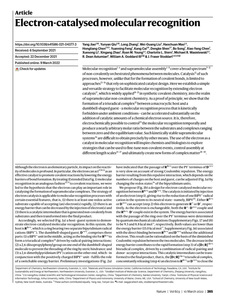 Electron-Catalysed Molecular Recognition | PDF | Supramolecular ...