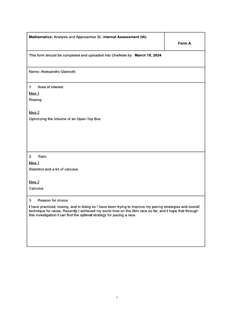 Math IA Form A | PDF