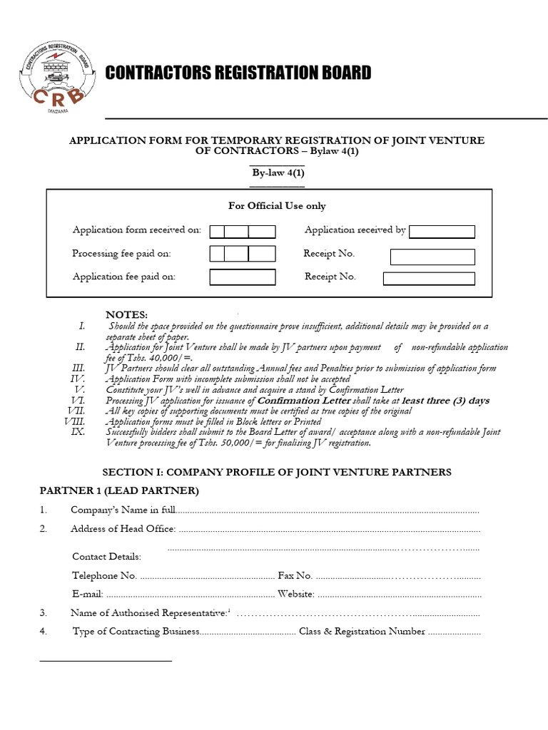 APPLICATION FORM - TEMPORARY REGISTRATION-Local Joint Venture | PDF ...