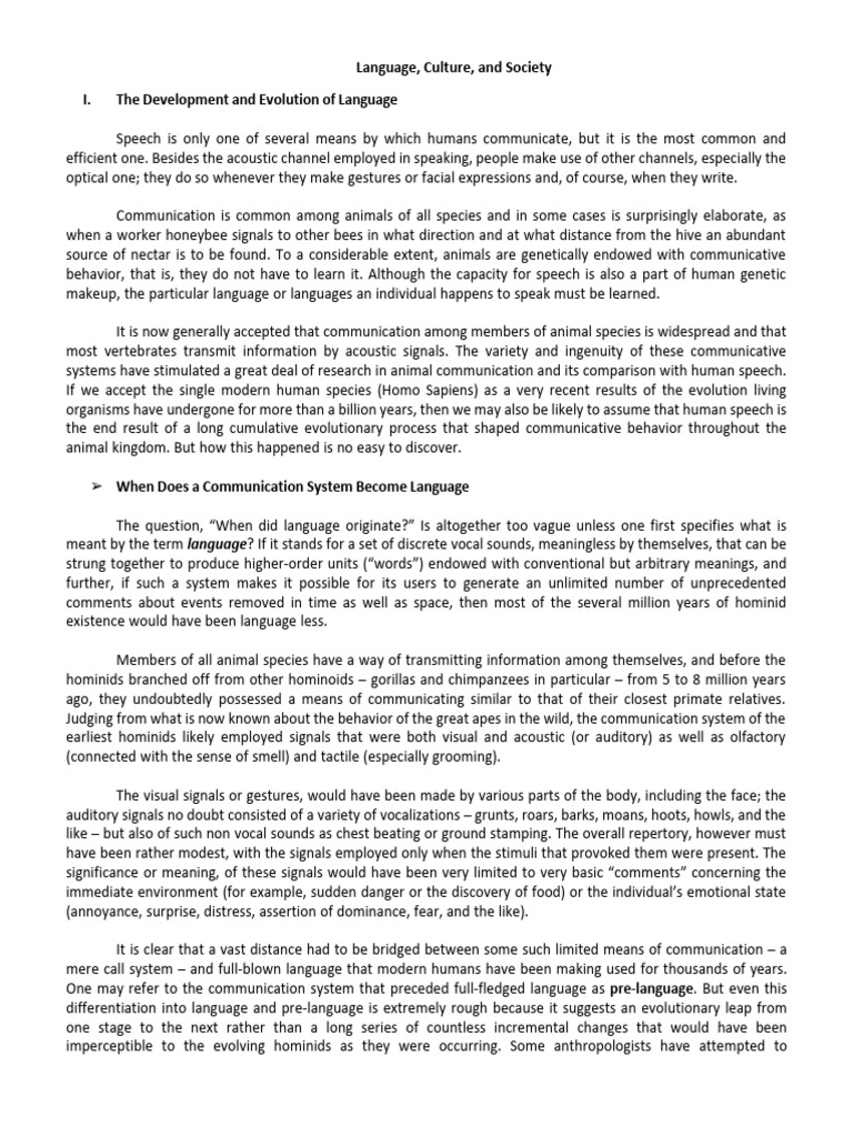 Language, Culture, and Society | PDF | Homo | Aphasia