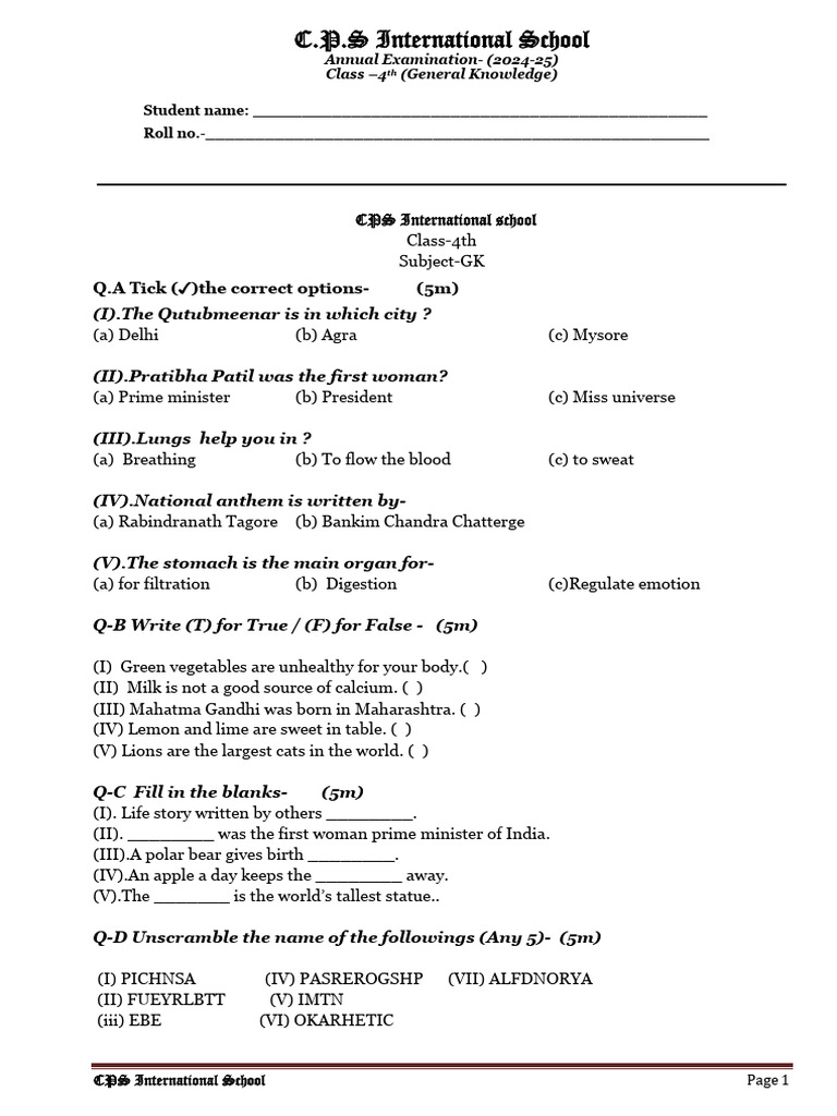4th Class General Knowledge ................... | PDF | Humidity | Earth Sciences