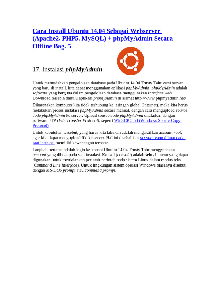 Cara Install Ubuntu 14 (PhpMyAdmin) | PDF