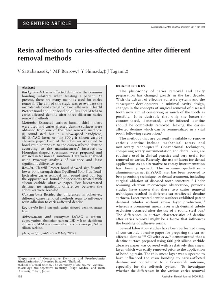 Sattabanasuk (2006) Resin Adhesion To Caries Affected Dentin After ...