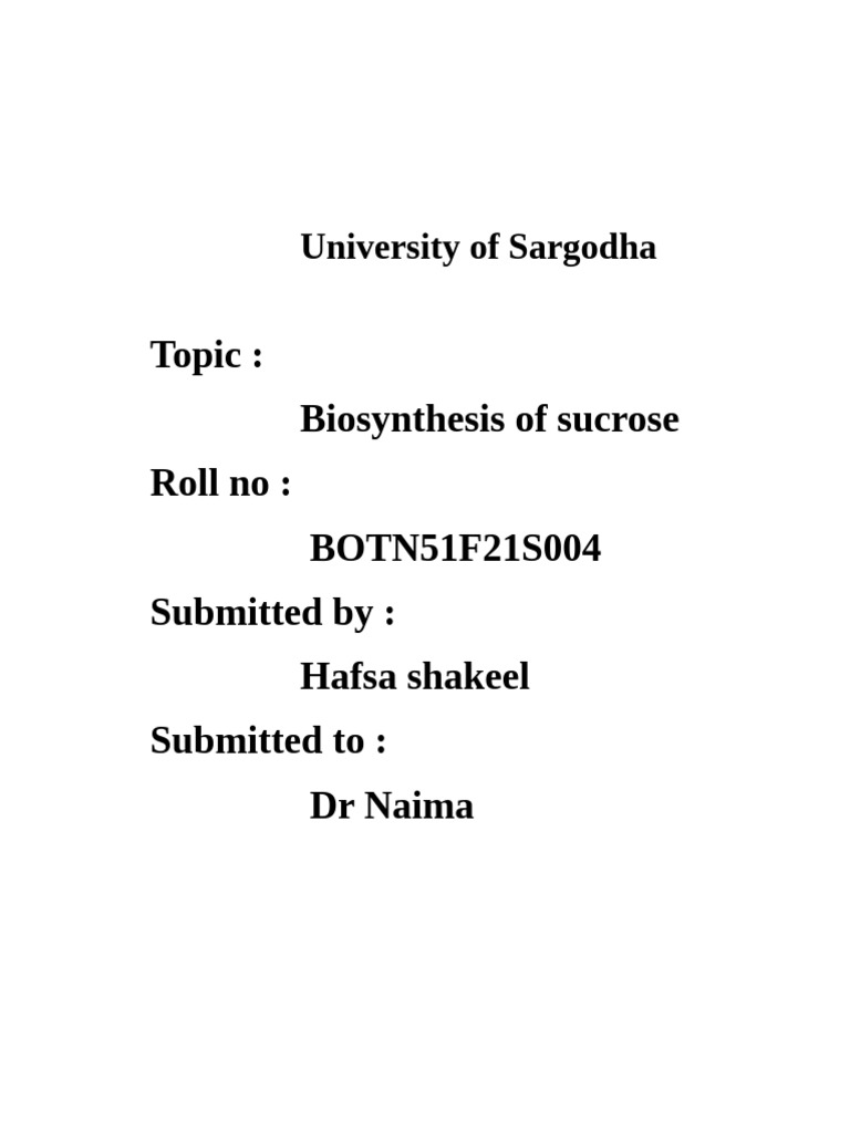 Biosynthesis of Sucrose in Plants | PDF