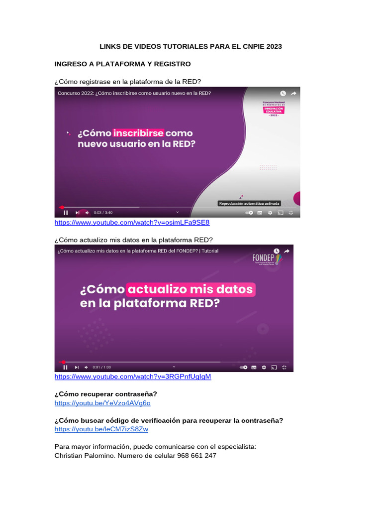 7. Link de Videotutoriales Para El CNPIE 2025 | PDF