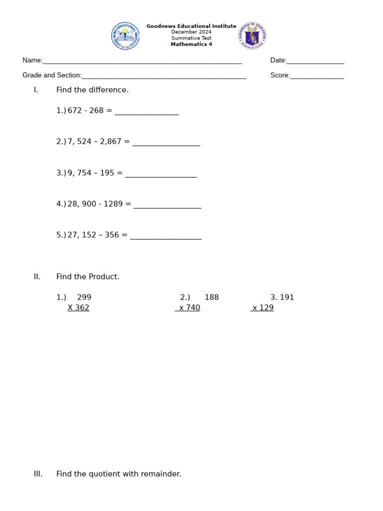 Math Summative | PDF